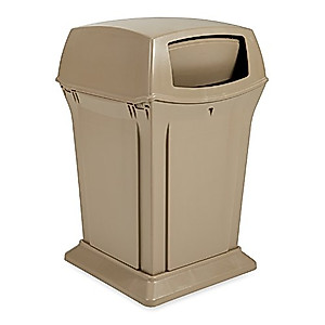 Rubbermaid Commercial Structural Foam 45-Gallon Ranger Fire-Safe Trash Can, Square, Beige