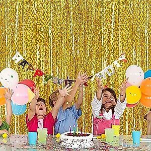 Glitter Foil Gold Foil Fringe Curtains Party Decorations ，Birthday Party Wedding and Festival Decorations， Girl Princess Bachelorette Euphoria Theme Party Decorations - 3 Packs (Golden Yellow)