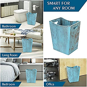 Honest Wood Trash Can,Rustic Farmhouse Style Wastebasket Bin with Handle for Living Room,Bedroom,Bathroom,Kitchen,Office(Blue)