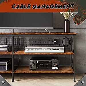 WLIVE TV Stand for 65 70 inch TV, Entertainment Center with Cable Management, TV Console with Storage Shelves, Steel Frame, Wood Board, for Living Room, Rustic Brown