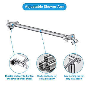 Shower Head with Adjustable Shower Arm - Sarlai 12 Inch Rain Shower Head Solid Square Ultra Thin 304 Stainless Steel with Solid Brass 11 Inch Adjustable Extension Arm, Chrome Finish