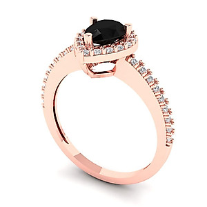 1.16ct Pear Cut Solitaire with accent Black Onyx Designer Wedding Bridal art deco Anniversary Ring 14k Pink Rose Gold 3.5