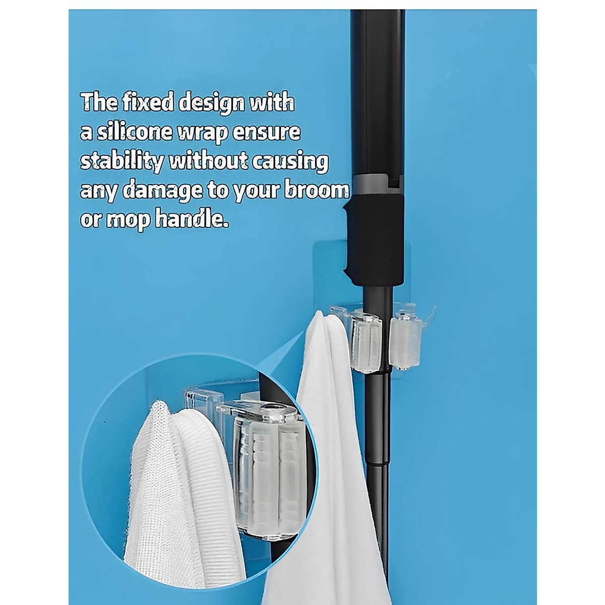 2PCS Mop Broom Holder Wall Mount Self Adhesive, Broom Rack Mop Hanger for Closet broom Storage Cabinet, Garden Tool Organizer Tool Hangers for Garage Wall No Drill