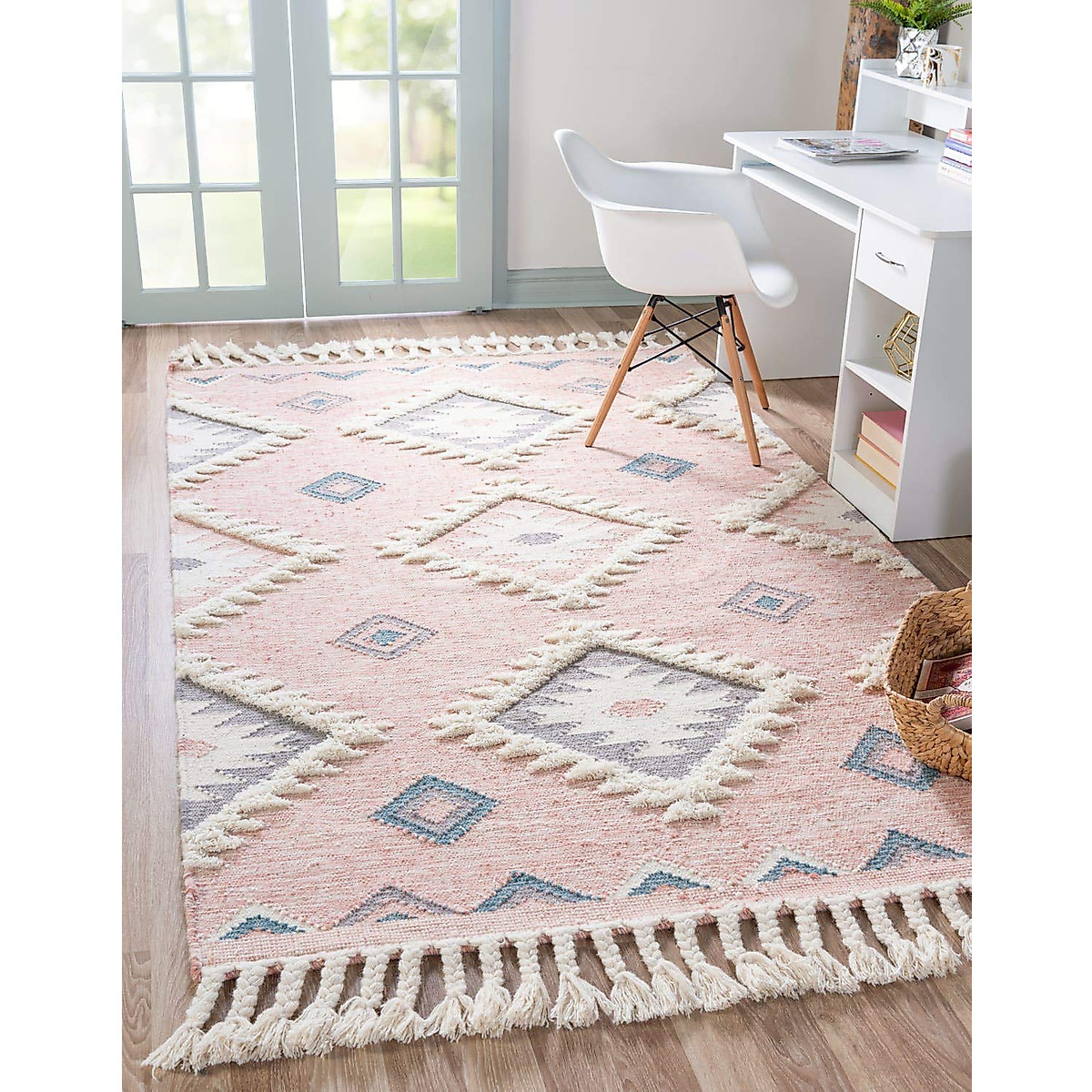 Unique Loom Mesa Collection Area Rug - Papago (8' x 11' Rectangle, Pink/ Cream)
