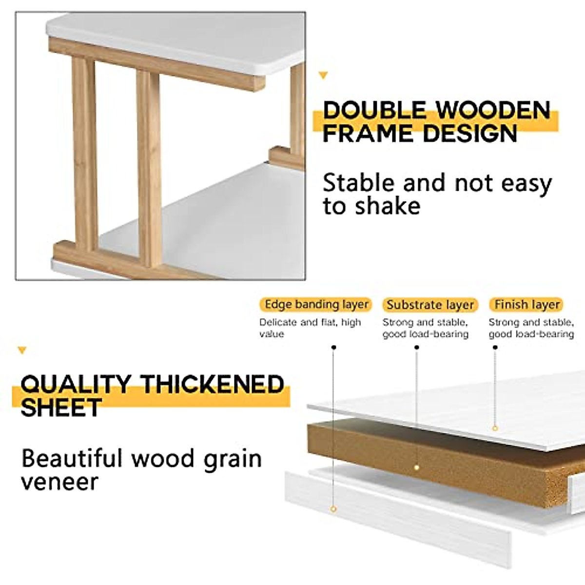 Desktop Printer Stand 2 Tiers, Wooden Bamboo Multipurpose Printer Stand with Anti-Slip Pad, can be Used as a Printer Shelf, Storage Shelf, Desktop Shelf for Printers, Scanners, Documents, Book(White)