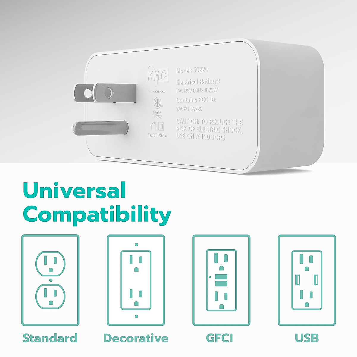 KMC Smart Plug Duo, 2-Outlet Wi-Fi Smart Plug, Multi Plug Adapter, Independently Controlled Smart Outlets, Works with Alexa & Google Assistant, No Hub Required