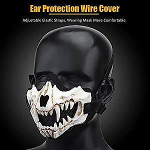 Yzpacc Airsoft Half Face Skull Masks Tactical Face Protection Mesh Mask for Halloween Cosplay Paintball CS Hunting (bk-02)