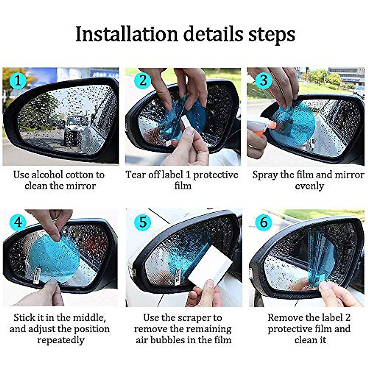 Scorpiuse 8Pcs Car Rear View Mirror Film Waterproof Protective Film Anti Fog Anti Glare Anti Scratch Anti Water Mist HD Mirror Window Film for Cars Blind Spot Safe Driving