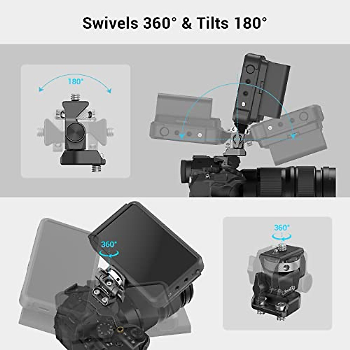 SmallRig Monitor Mount Swivel 360° and Tilt 180° Adjustable Bracket with 1/4"- 20 Screws for 5" and 7" Monitor - 2904B