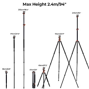 K&F Concept 94 Inch Camera Tripods 4 Section Ultra High Aluminum Professional Detachable Monopod Tripod with 360 Degree Ball Head Quick Release Plate for DSLR SLR Cameras T254A8+BH-28L (SA254T1)