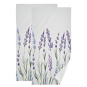 Blueangle Watercolor Lavender Print Soft Hand Towels for Bath Decorative Guest Towels Fingertip Towels for Bathroom Spa Gym, 2-Piece, 14.4 x 28.3 inches