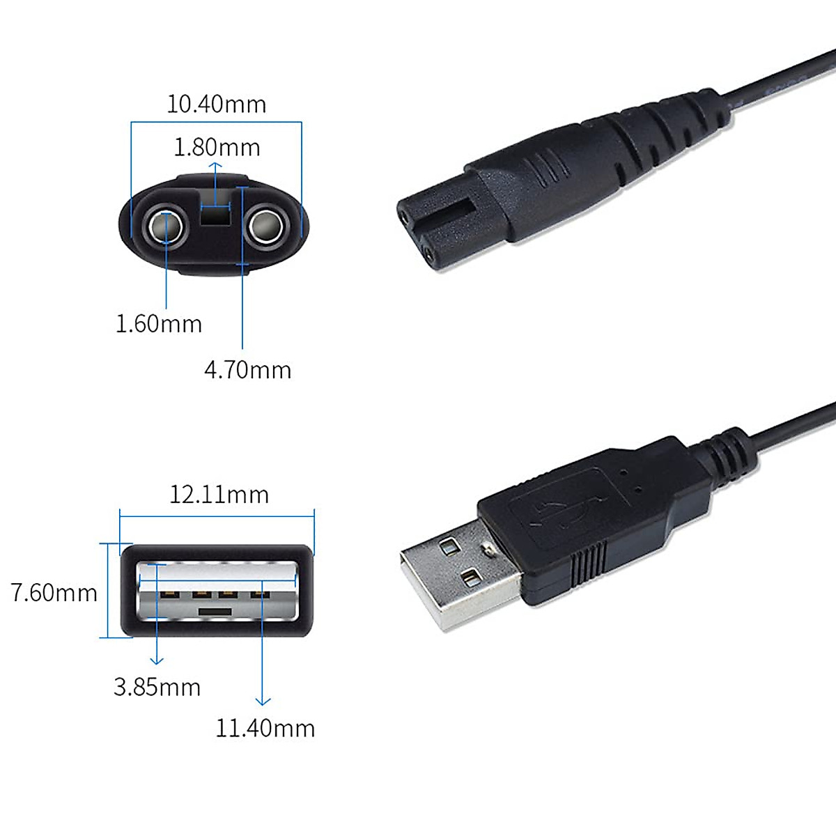 Generic USB Charging Cable and Charger Adapter for Water Flosser Portable Cordless Oral Irrigator Replacement Cable Compatible with Nicefeel VAVA BESTOPE Anjou Palotix Zerhunt Include AC Adapter）