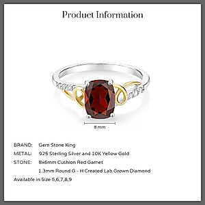 Gem Stone King 10K Yellow Gold and 925 Sterling Silver 8X6MM Cushion Gemstone Birthstone and Lab Grown Diamond Engagement Ring | Wedding Anniversary Promise Ring For Women