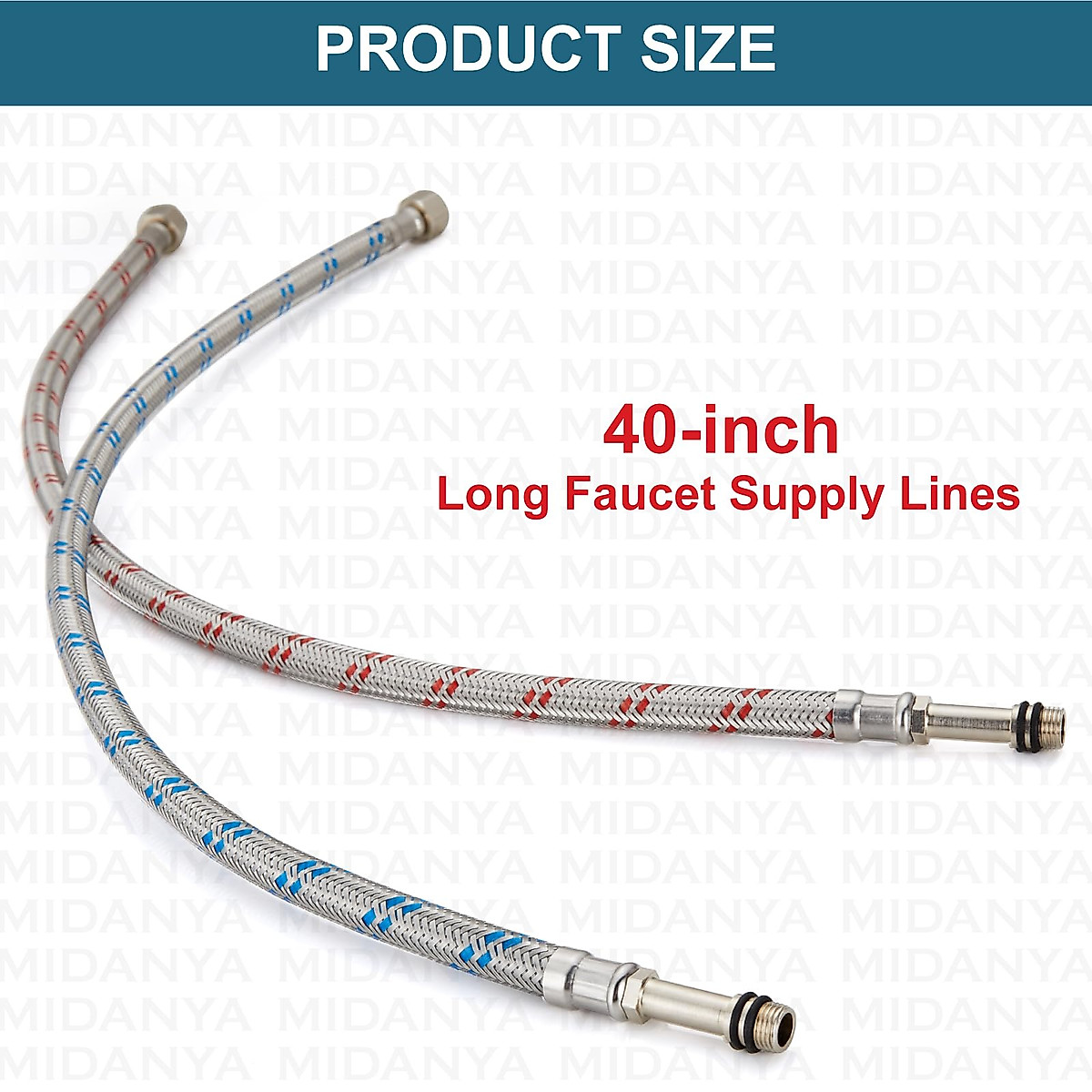 Midanya 40-Inch Long Faucet Connector,Bathroom Kitchen Faucet Connector,Braided Stainless Steel Supply Hose 3/8-Inch Female Compression Thread x M10 Male Connector,x 2 Pcs (1 Pair)