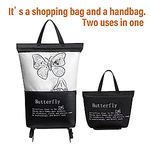 BESUNTEK Shopping Bag with Wheels Foldable Trolley Bags Collapsible Reusable Grocery Cart for Travel Shopping Home Kitchen Supermarket