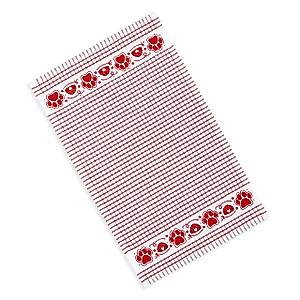 Cackleberry Home Paw Prints Terrycloth Kitchen Towels Windowpane Check Fabric, Set of 4 (Red)