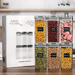 Shazo 6 PCs 1.2 Liter Airtight Food Storage Containers ‎with Lids - BPA Free Plastic Cereal Containers with Easy Lock Lids for Kitchen Pantry Organization