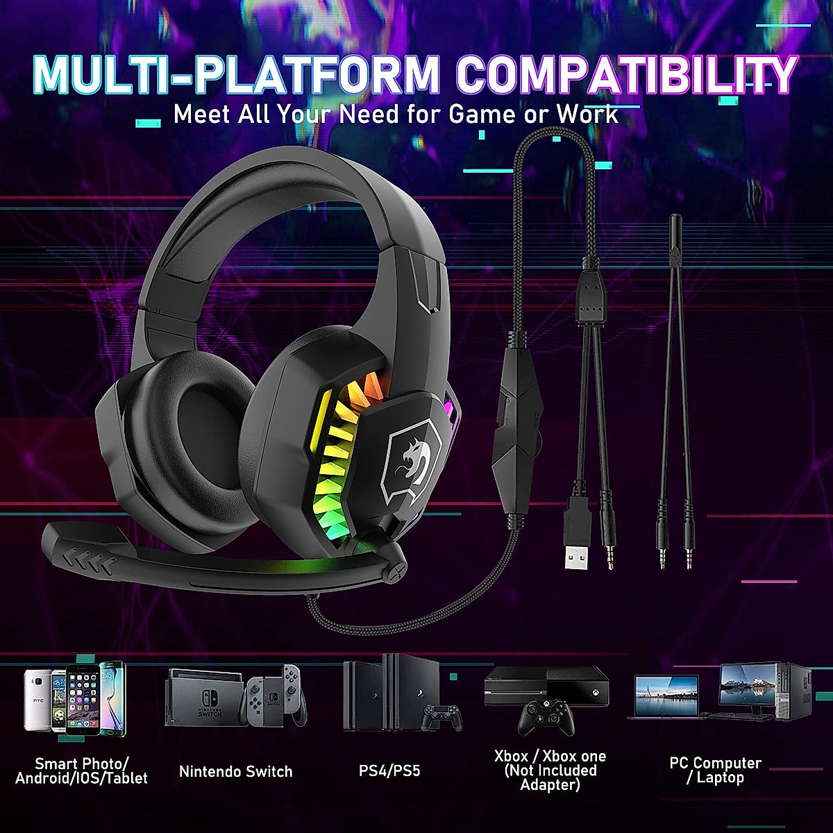 Mechanical Gaming Keyboard and Mouse Mini Wired Combo with RGB Headset Rainbow Backlight Ergonomic 62Key Anti-Ghosting Adjustable Mic 6400DPI Mice USB-C for PC Gamer Computer Typist(Black/Red Switch)