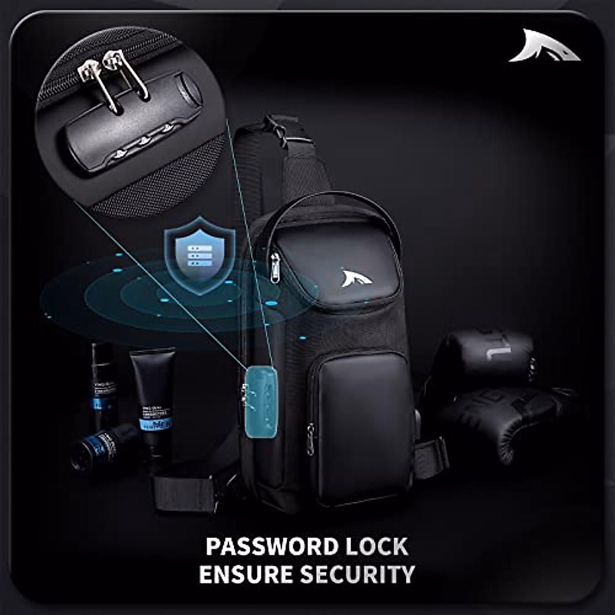 Anti Theft Small Sling Bag for Men, Crossbody Backpack with USB Charging, Waterproof Shoulder Bag with One Strap split in Two(black)