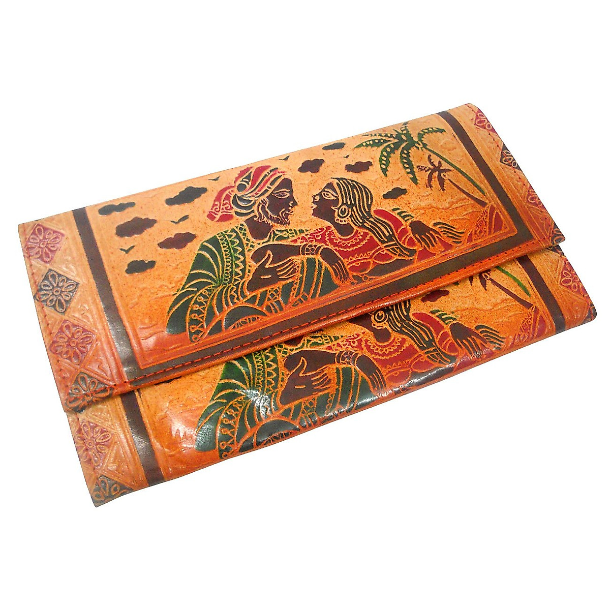 Romantic Couple Design Genuine 100% Pure Leather Shantiniketan Clutch hand Purse