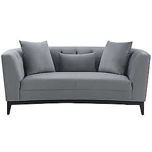 Armen Living Melange Gray Velvet Loveseat with Black Wood Base
