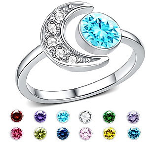 CUOKA MIRACLE December Birthstone Moon Rings for Women 925 Sterling Silver Birthday Stone Moon Shaped Adjustable Open Ring Anniversary Birthday Mothers Day Jewelry Gift for Wife Mom Daughter