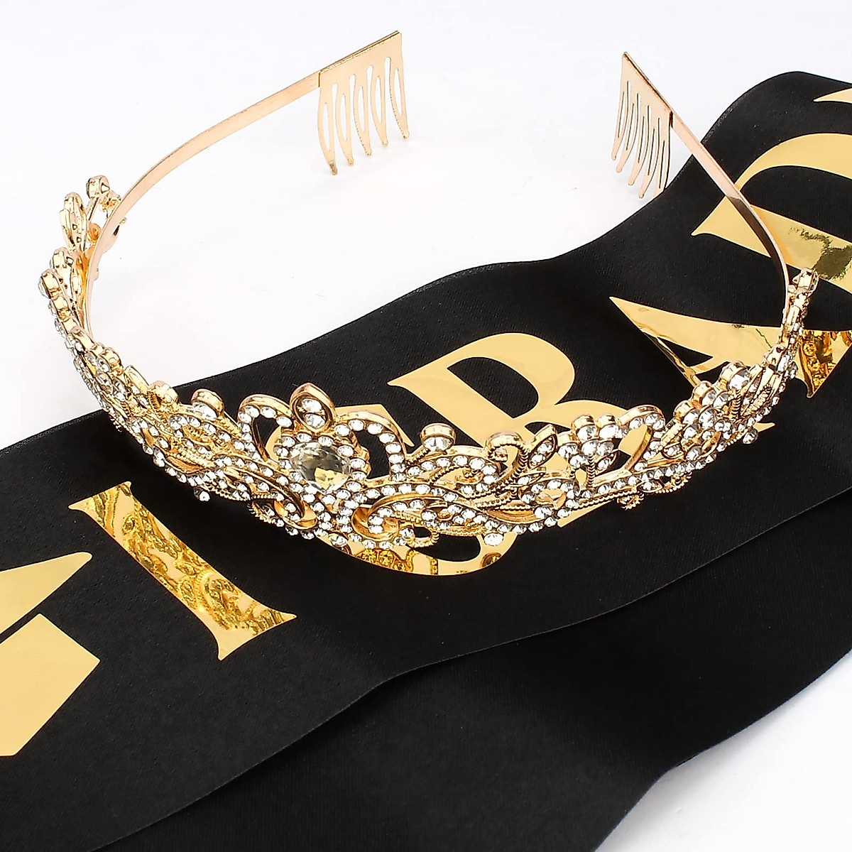 Vovii Graduation Decorations Class of 2024, Glittered Metal Graduation Princess Black Graduate Sash and Gold Grad Tiara Crown Class of 2024 for Graduation Party Decorations Grad Decor Favors