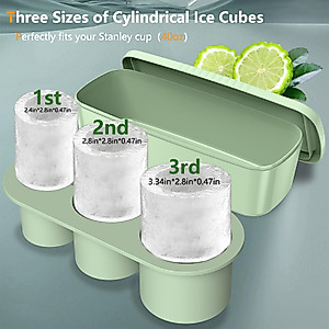sheheme for Stanley Ice Mold,Silicone Ice Cube Tray for Stanley Cup 40 oz,Reusable Tumbler Ice Cube Mold With Lid and Bin for Ice Drink,Mix Juice,Whiskey,Cocktail.BPA Free Ice Cubes Maker (Green)