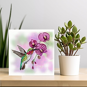 QUILLCRAFT Hummingbirds and Purple Orchid Quilling Card, Card, Quilled Quilling Card for Mothers Day, Birthday, Thank You, Artful Card for Him Her, Mom, Dad, Couple (Hummingbirds Orchid)