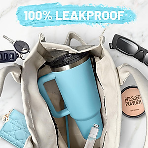 Crave Cups 40oz Tumbler with Lid and Straw l Reusable Spill Proof Double Wall Insulated Stainless Steel Water Bottle Travel Mug l Cupholder Friendly Vacuum Sealed Tumbler with Handle (Dew)