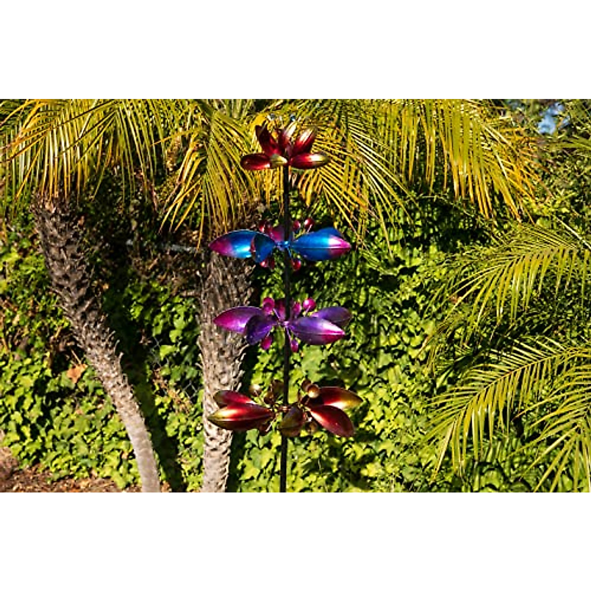Exhart Wind Spinner, Lotus Flower Garden Stake with 4 Flowers, Wind Powered Metal Outdoor Garden Decor and Yard Art, 17 x 72 Inch