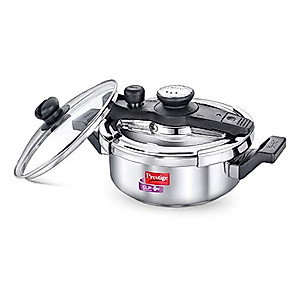PRESTIGE Clip-on Svachh 3 Litre Stainless Steel Pressure Cooker, silver, standard