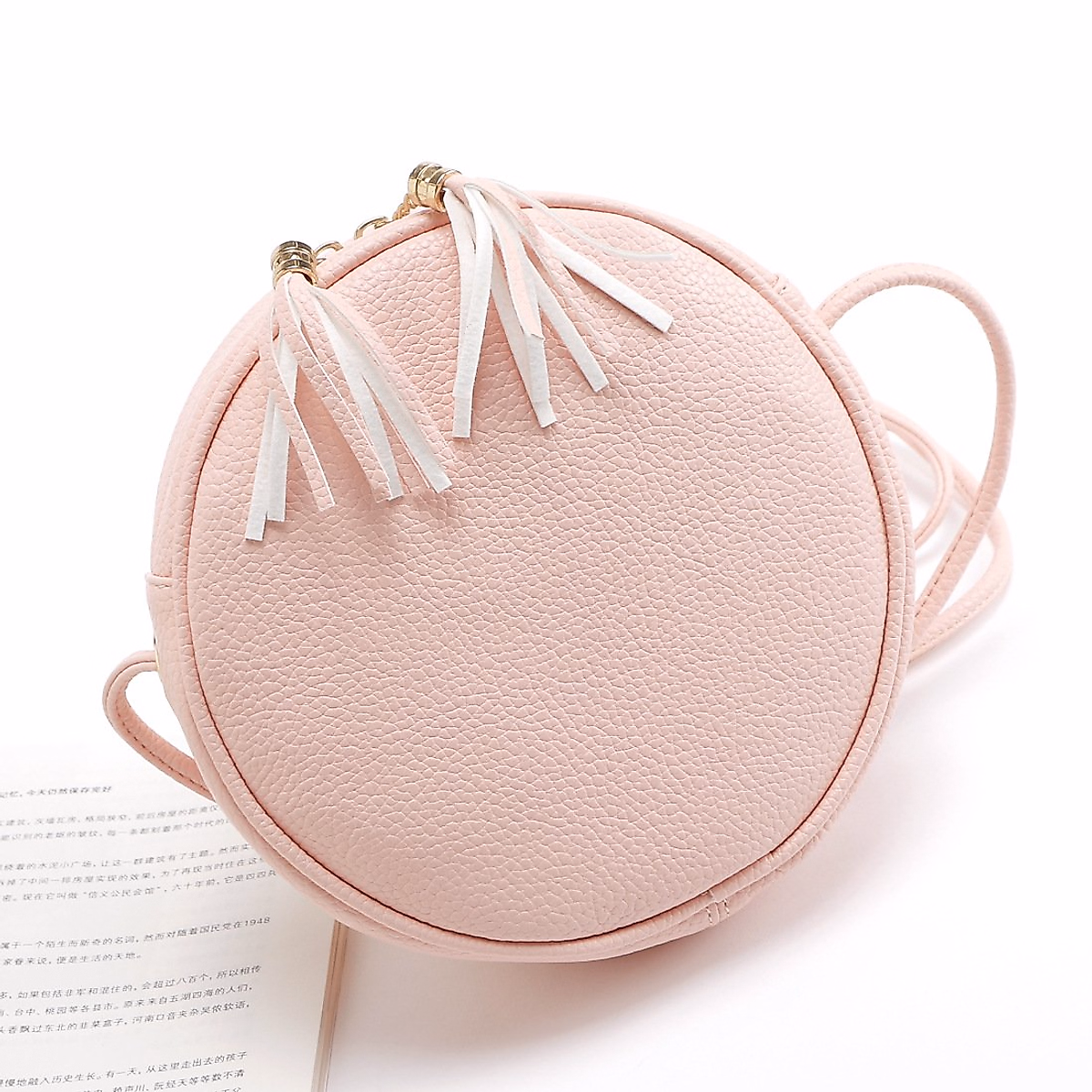 DukeTea Small Circular Crossbody Purse for Teen Girls, Mini Crossover Phone Shoulder Bag for Women (Pink)