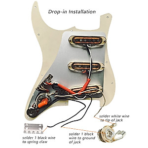LAMSAM Prewired 6 String Electric Guitar Pickguard Loaded Modern Tone Single Coil Pickups, Pick Guards Wired Alnico 5 SSS Pickup Set Volume Tone Pots 5-way Switch, Backplate Included, Cream