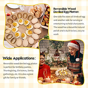Lounsweer Reversible Wood Deviled Egg Platter and Charcuterie Board Thicken Egg Tray Countertop Refrigerator Chicken Egg Containers for Easter Chrismas Deviled Egg Carrier (Acacia)