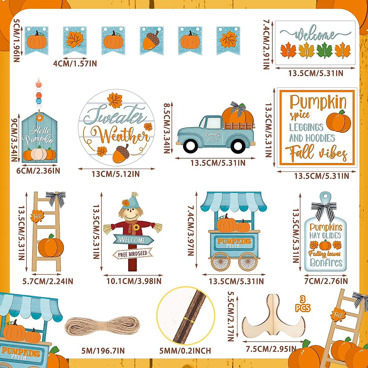 15 Pieces Fall Tiered Tray Decor Set Thanksgiving Pumpkin Tray Decor Scarecrow Truck Fall Decor for Home Autumn Harvest Wooden Table Decorations Signs