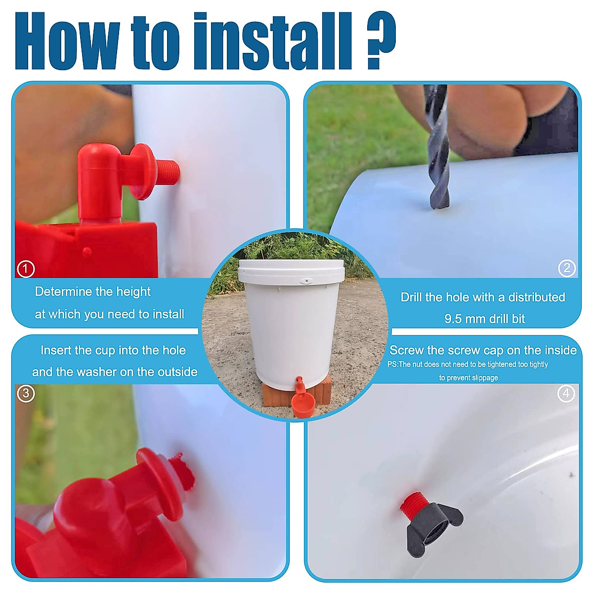 Cocoyeye 6 Pack Chicken Waterer Cups, DIY Chicken Water Feeder, 3/8 Inch Automatic Filling Water Poultry Drinking Bowl Split Type for Ducks, Turkeys,Goose，Birds (6)