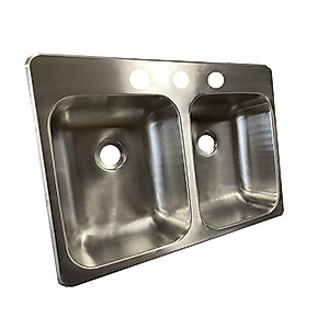 Class A Customs | 25" X 17" X 5" Stainless Steel Double Bowl Sink | 300 Series Stainless Steel | RV Camper Motor Home Sink | Concession Sink