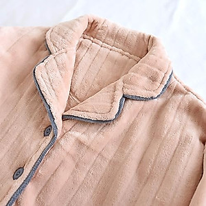 Dadatutu Women's Solid Cable Fleece Pajamas Sets Lapel Sleepwear Pocket Loose Long Sleeve Button Shirt Trousers Pajama Set