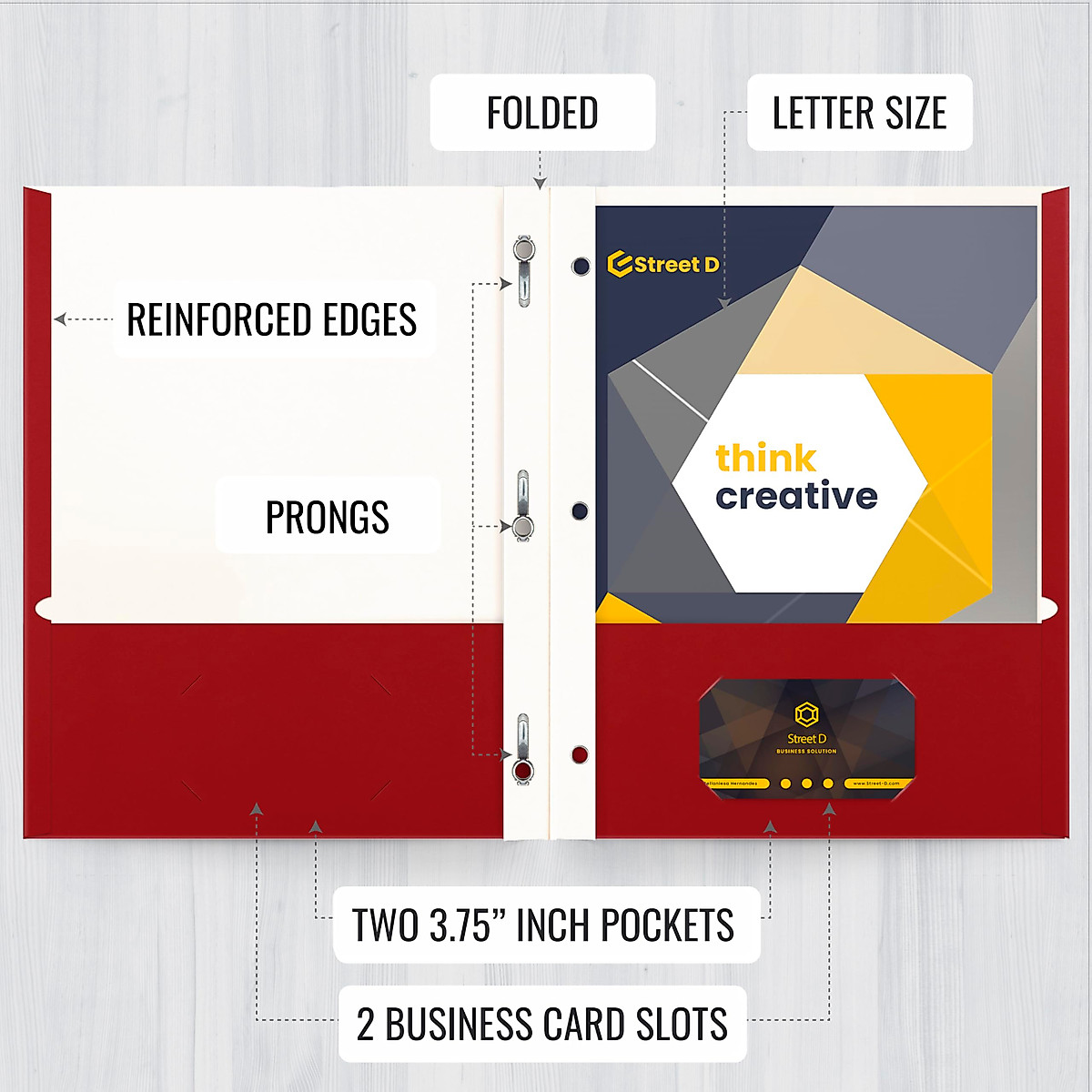 Red Paper 2 Pocket Folders with Prongs, 50 Pack, by Better Office Products, Matte Texture, Letter Size Paper Folders, 50 Pack, with 3 Metal Prong Fastener Clips, RED