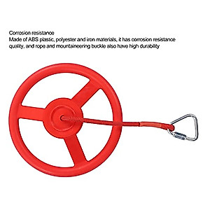 Uxsiya Children Gym Rotating Wheel,Children Gym Rotating Wheel Plastic Directional Wheel Kids Outdoor Fitness Exercise Wheel with Rope Red Swing for Kids Outdoor and Swingset Strong Heavy Duty