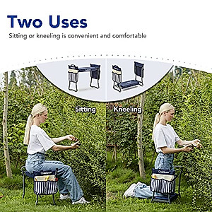 Garden Kneeler and Seat - Sturdy Garden Bench Stool with Thicken & Soft Kneeling Pad，Heavy Duty Foldable Garden Stool Bonus 2 Large Pouches for Gardening Tools by OasisSpace (Blue)