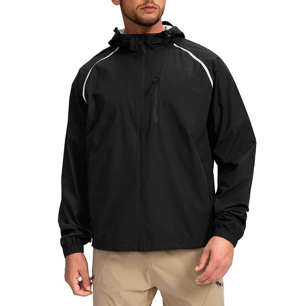 Men's Cycling Rain Jackets Waterproof Running Windbreaker Hooded Reflective Bike Hiking Biking Windproof Bicycle Riding(Black,XL)