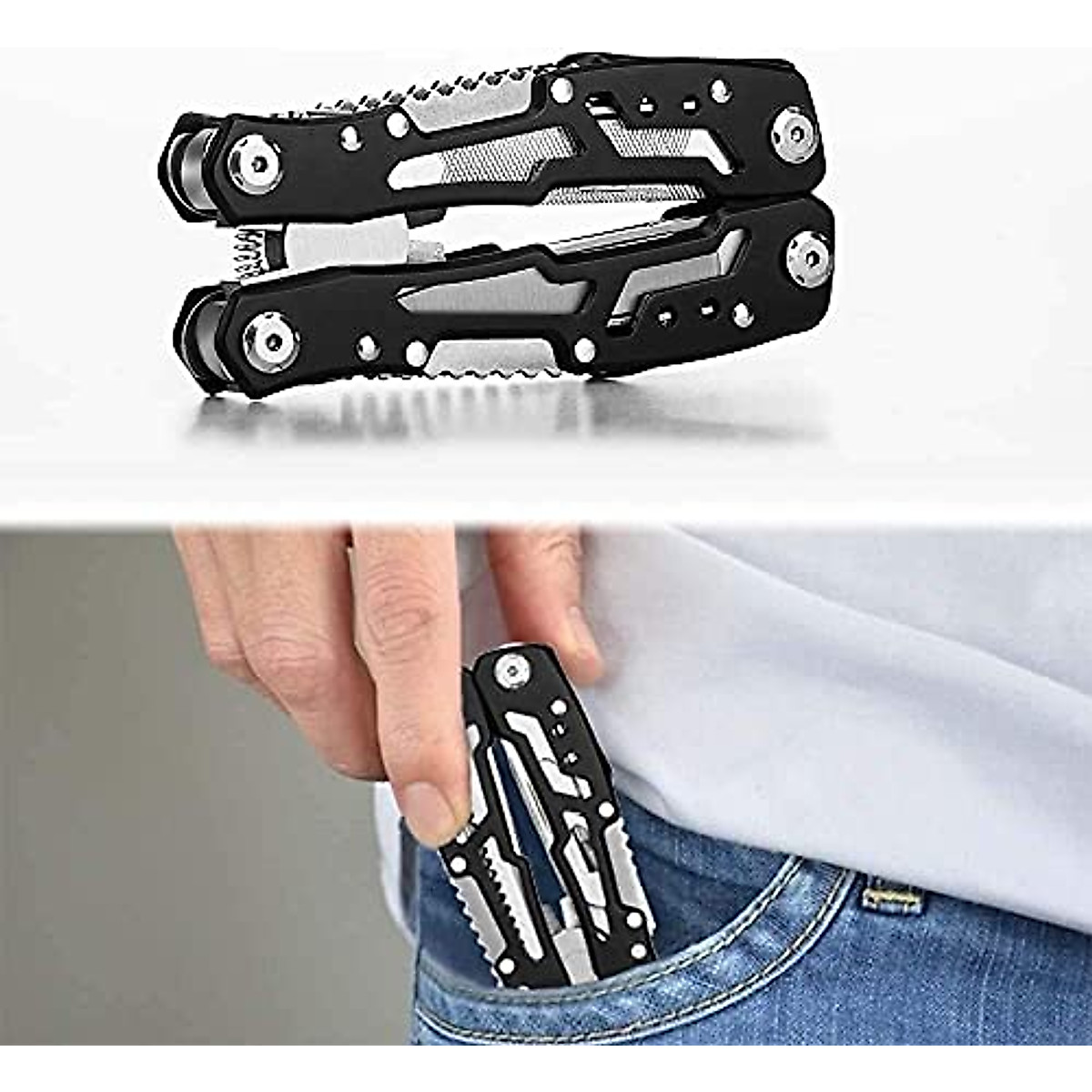 14-In-1 Multitool with Safety Locking, Professional Stainless Steel Multitool Pliers Pocket Knife, Bottle Opener, Screwdriver with Nylon Sheath ，Apply to Survival,Camping, Hunting and Hiking