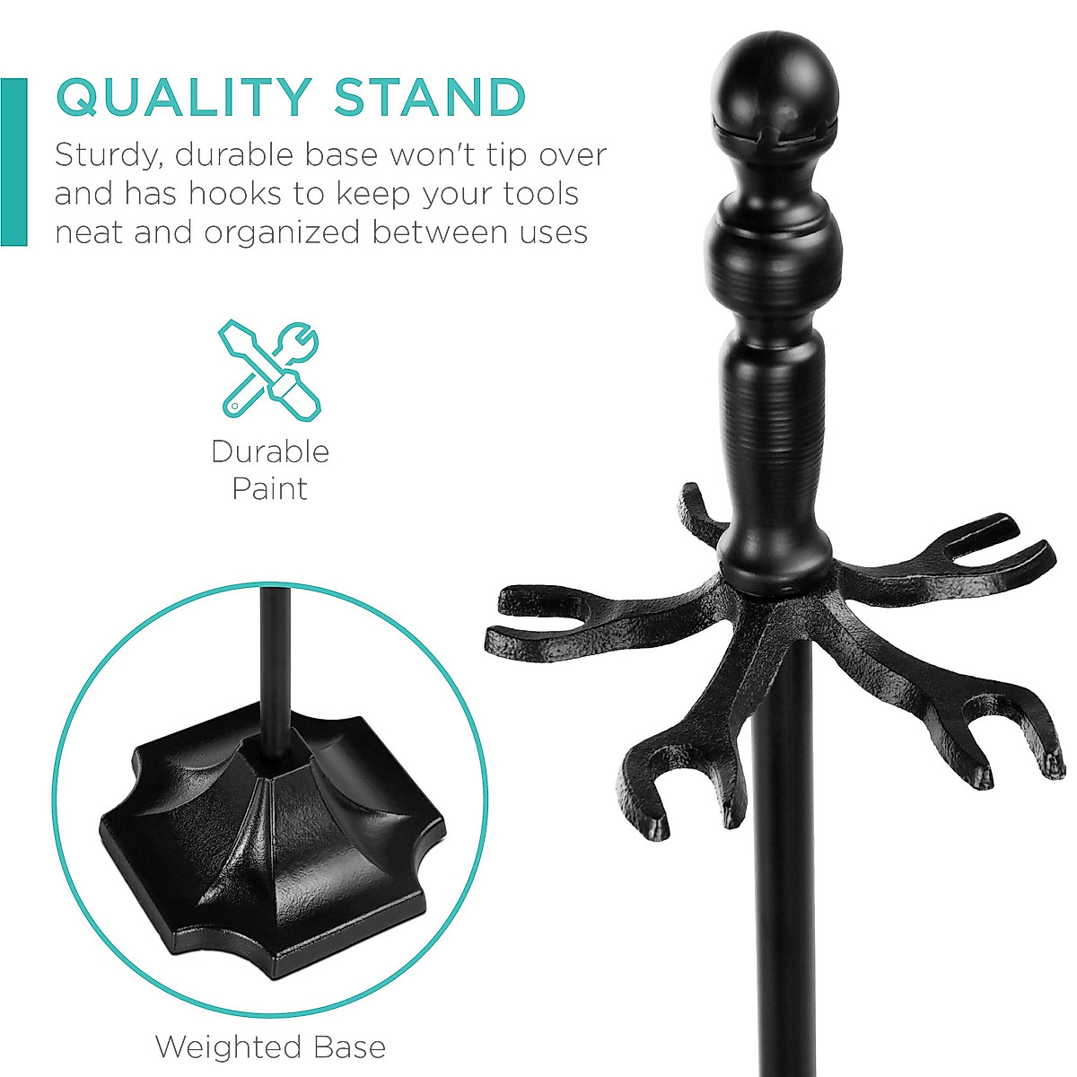 Best Choice Products Fireplace Tool Set 5pc Indoor Wrought Iron Outdoor Firepit Tool Set w/Poker, Tongs, Broom/Brush, Stand - Copper