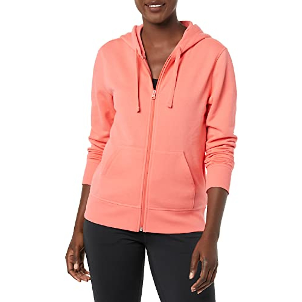 Amazon Essentials Women's French Terry Fleece Full-Zip Hoodie (Available in Plus Size), Coral Pink, Medium