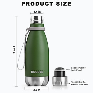 koodee Kids Water Bottle for School, 9 oz Stainless Steel Double Wall Vacuum Insulated Water Bottle for Back to School, Cola Shape Leak Proof Sports Flask (Grass Green)