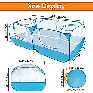 Lukovee Small Animals Playpen, Chicken Pen with Escape-Proof Detachable Bottom & 4 Zipper Doors, Breathable Foldable Portable Large Chicken Run Coop for Puppy Duck Kitten Rabbits Outdoor Yard (Blue)