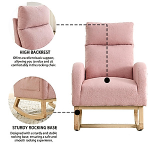 Dolonm Rocking Chair Modern Glider Chair for Baby Nursery Upholstered Rocker High Back Accent Armchair for Living Room, Bedroom, Office, Pink-Teddy