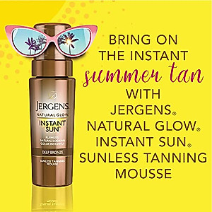 Jergens Natural Glow Instant Sun Body Mousse, Self Tanner for Deep Bronze Tan, Sunless Tanning Body Bronzer for Natural Looking Color Instantly, 6 Oz
